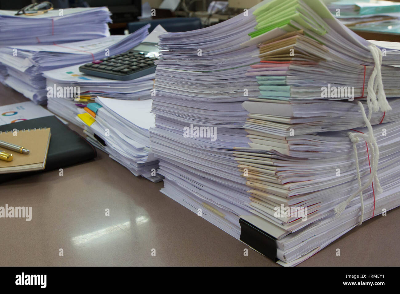 Business Concept, Pile of unfinished documents on office desk, Stack of ...