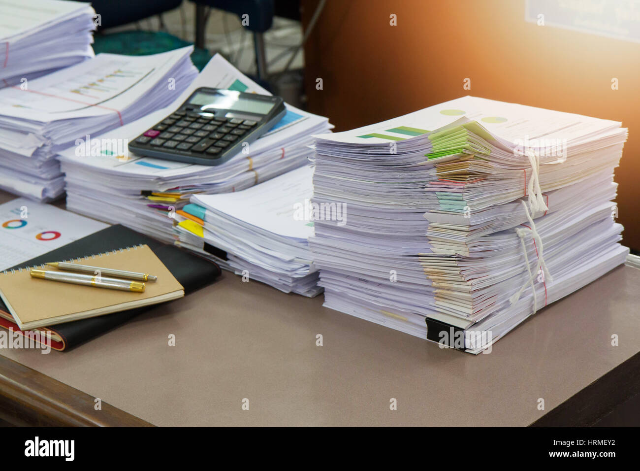 Business Concept, Pile of unfinished documents on office desk, Stack of ...