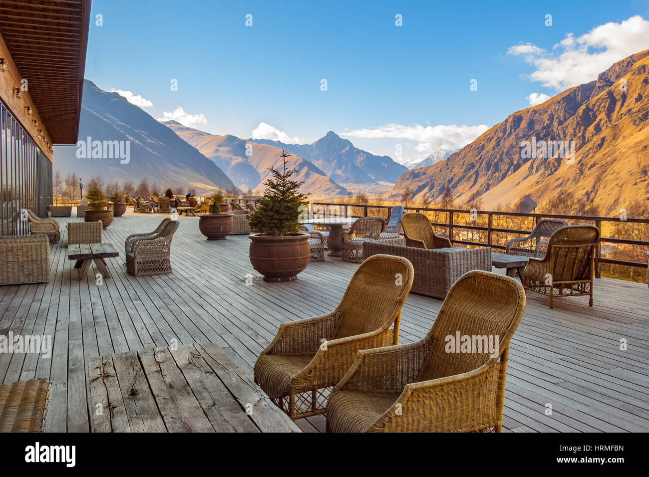 Countryside in Georgia. View of terrace and village surrounded by ...