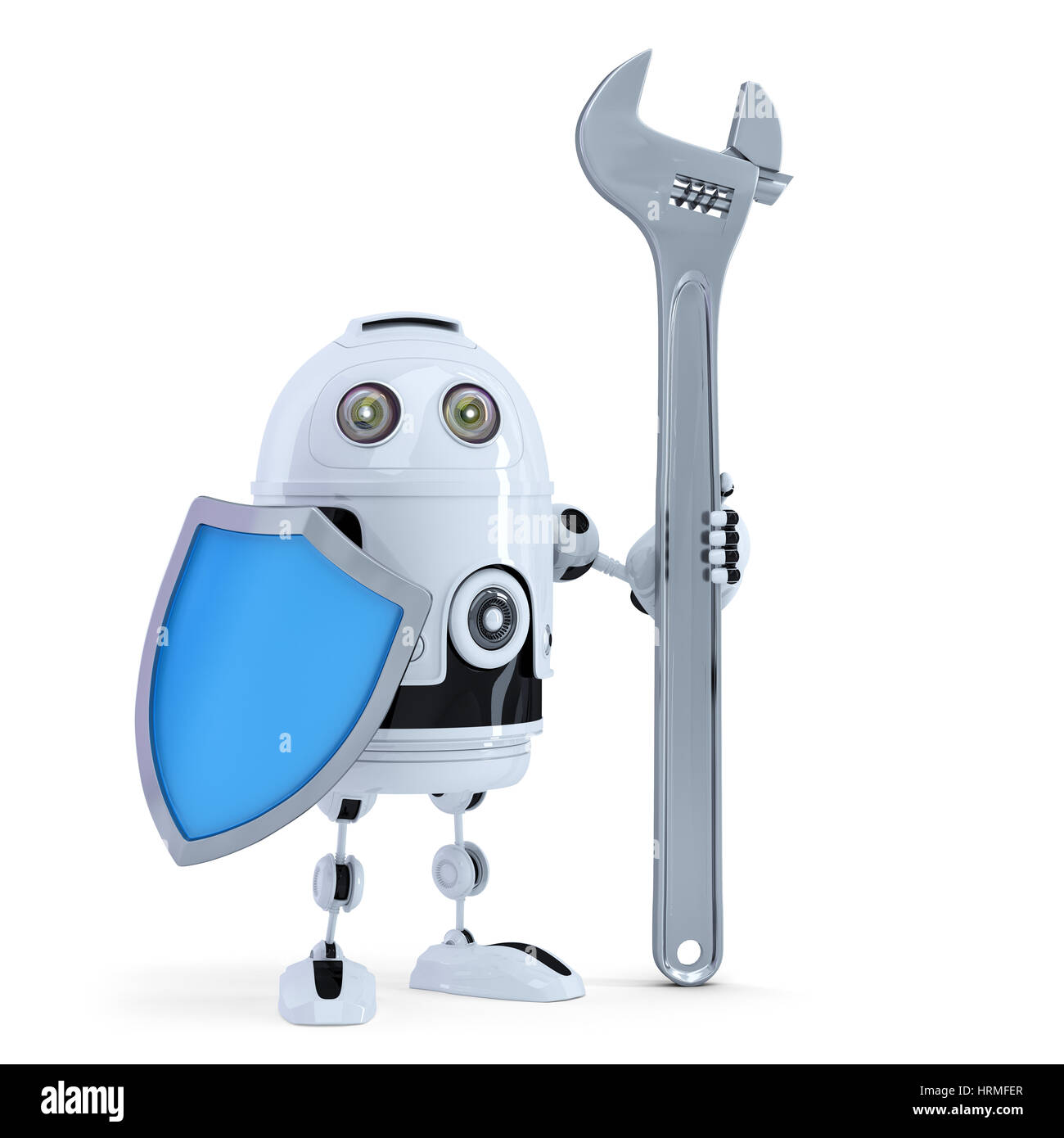 3D Robot with adjustable wrench and shield. Technology concept ...