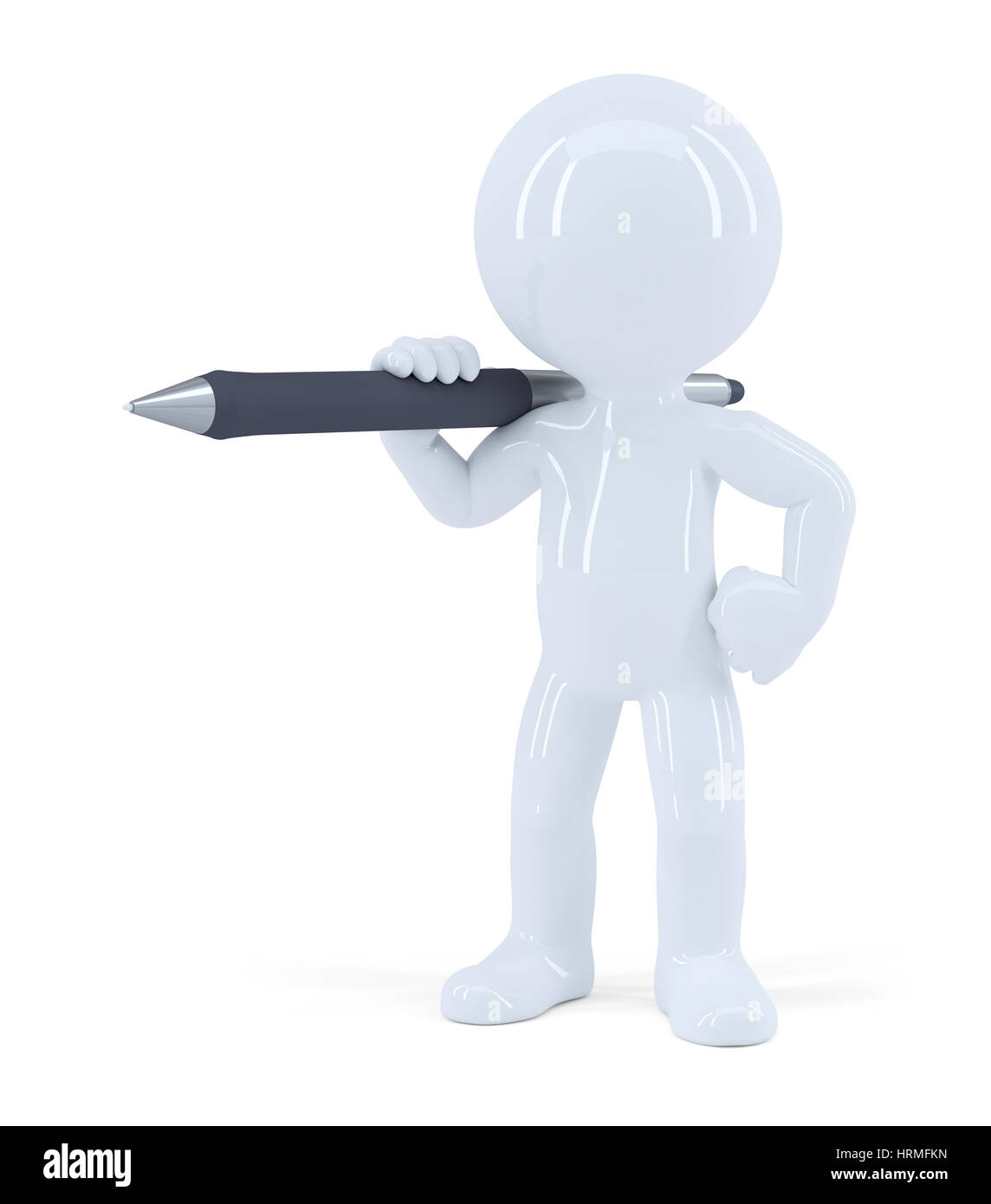 Man standing with a pen. Isolated. Contains clipping path Stock Photo ...