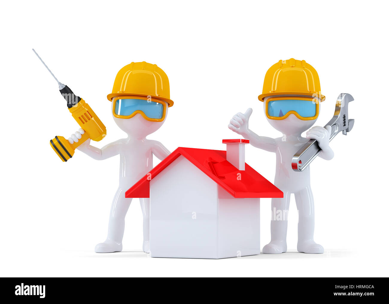 Construction Workers with home. Isolated. contains clipping path Stock ...