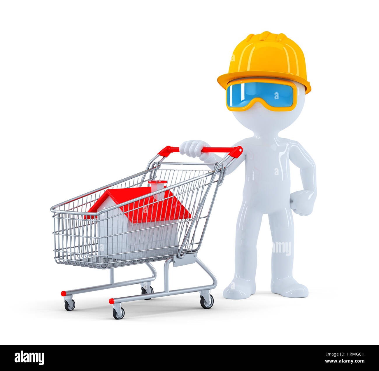 Builder with shopping cart. Real Estate shopping. Isolated. Contains ...