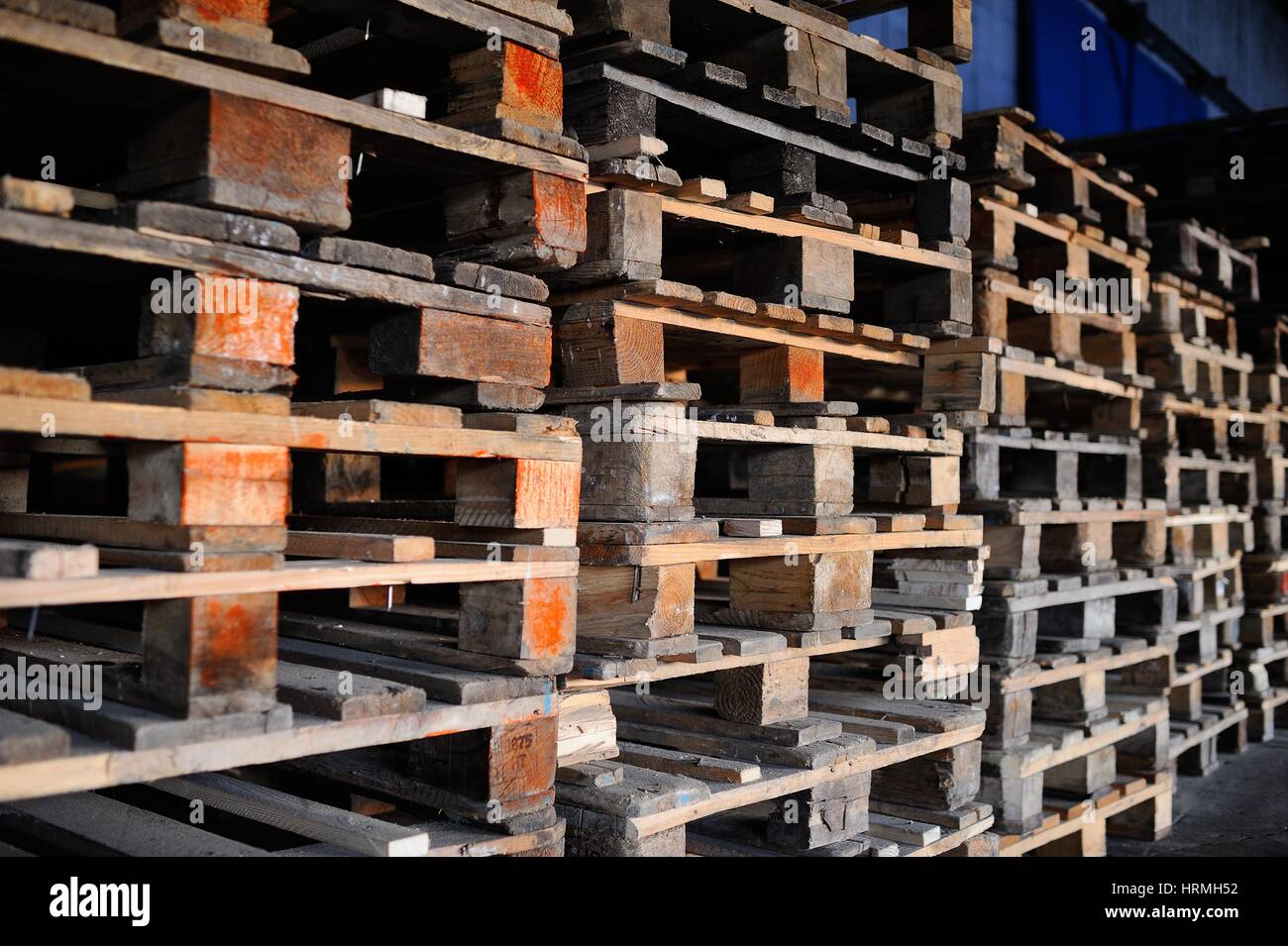 Wooden pallets close up on a background plant Stock Photo - Alamy