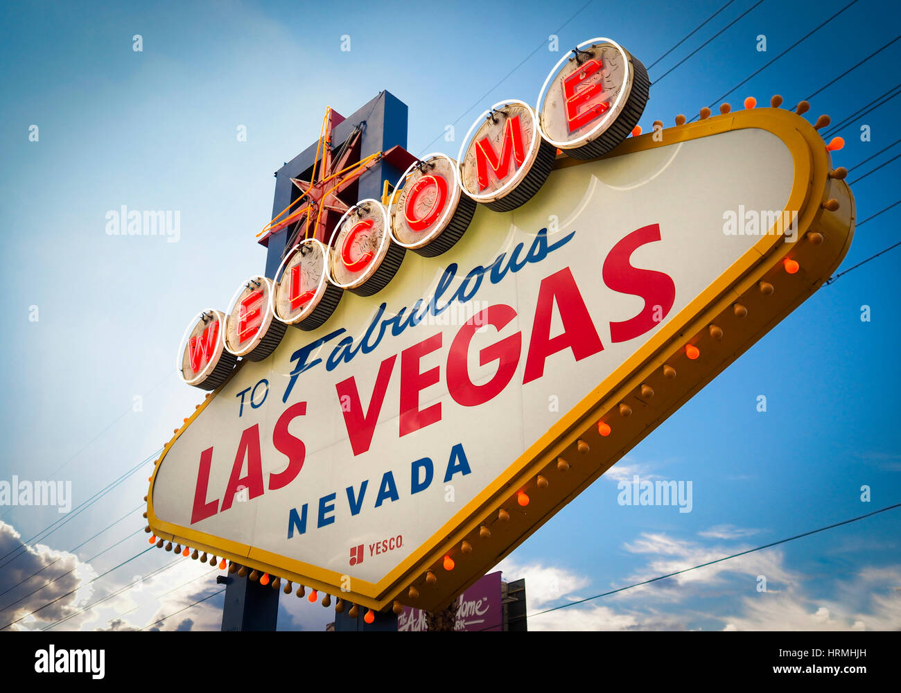 "Welcome to Fabulous Las Vegas" neon sign, famous landmark at the end ...