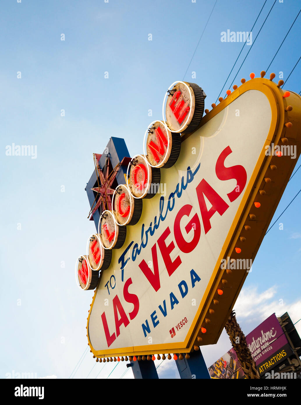 "Welcome to Fabulous Las Vegas" neon sign, famous landmark at the end ...