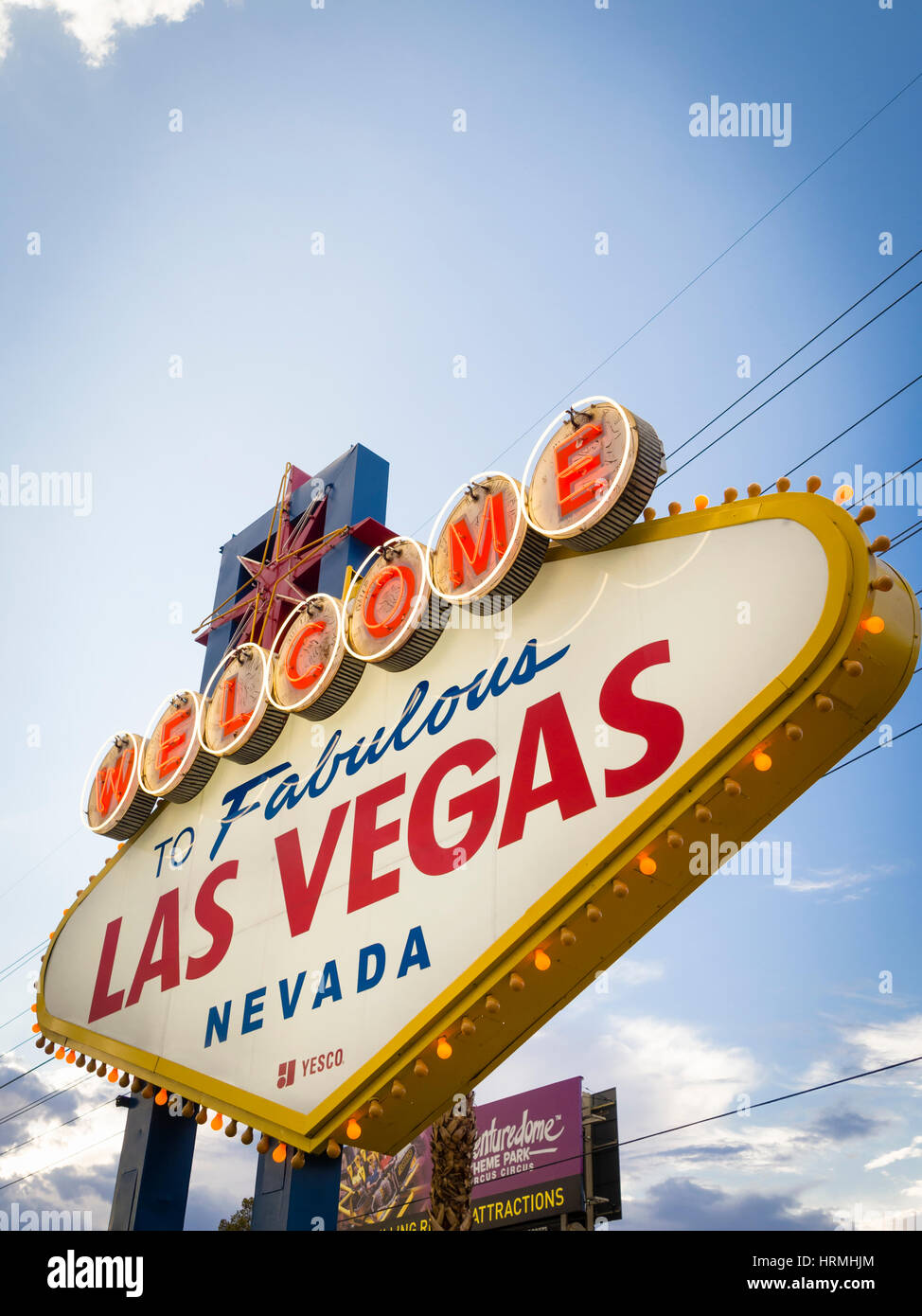 "Welcome to Fabulous Las Vegas" neon sign, famous landmark at the end ...