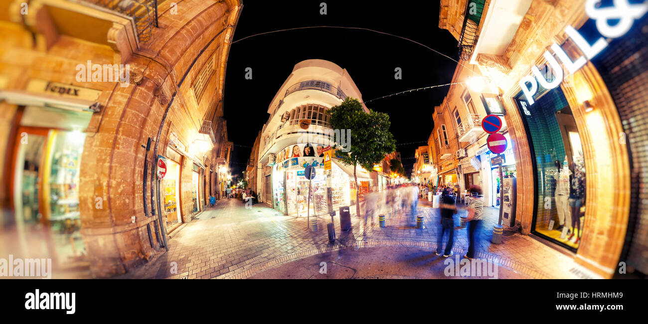 NICOSIA, CYPRUS - APRIL, 16 2013: Ledra street at night, major shopping ...