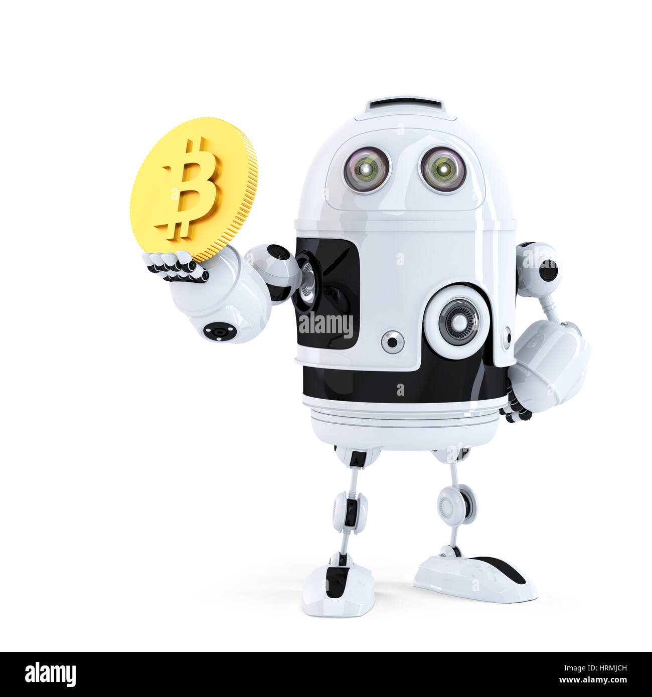 Robot holding Bitcoin. Isolated. Contains clipping path. 3d ...