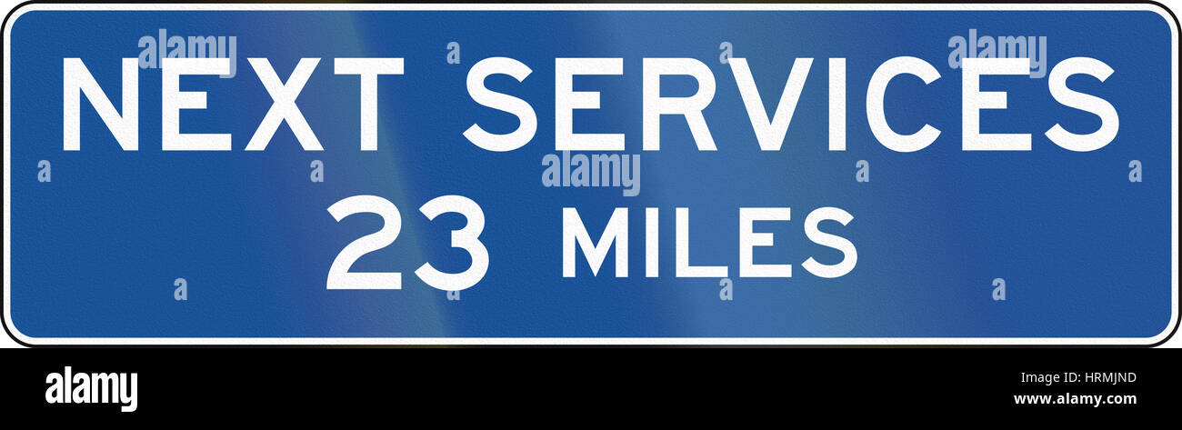 United States MUTCD guide road sign - Next services distance Stock ...