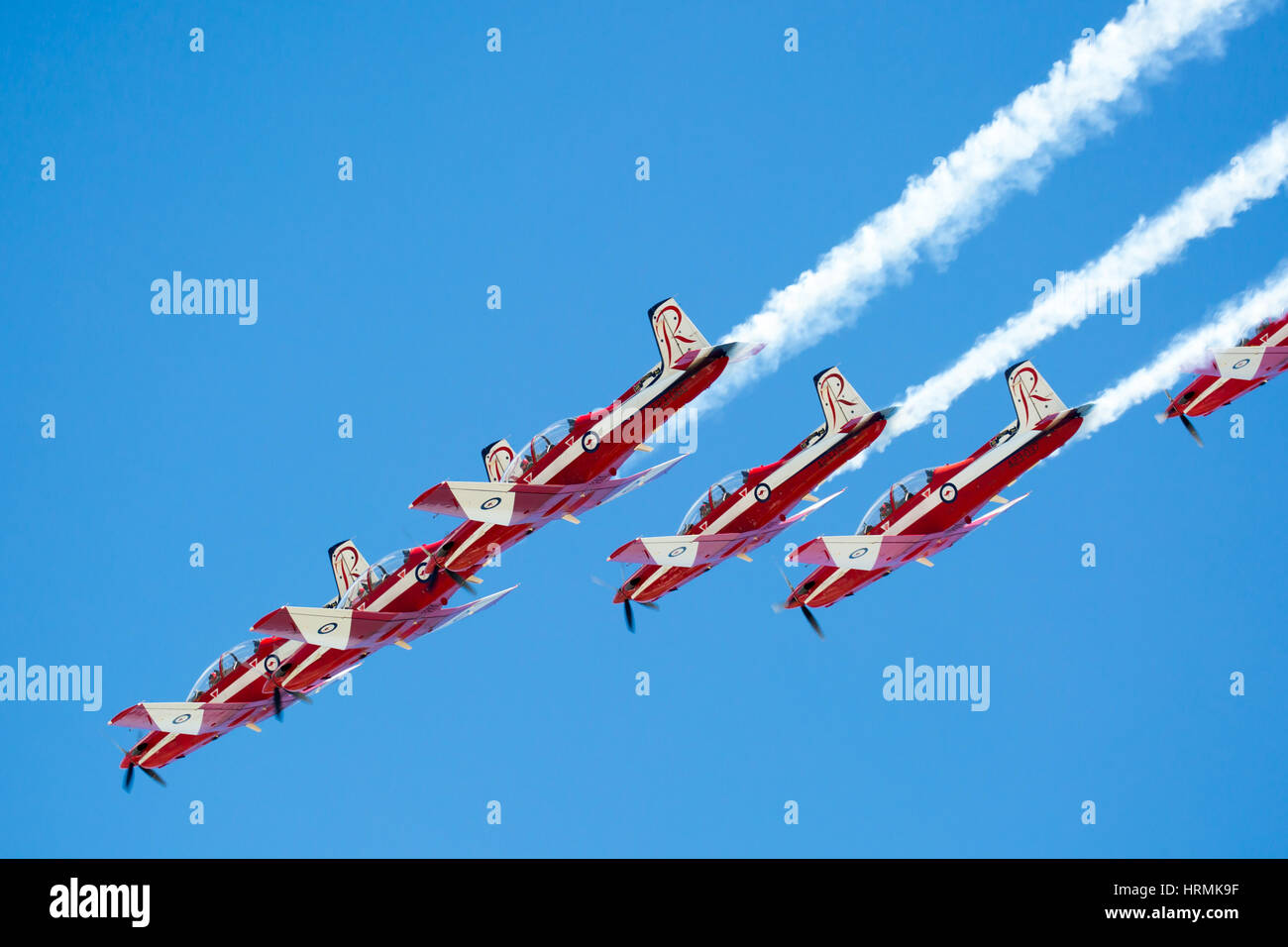 MELBOURNE, AUSTRALIA - MARCH 20: Red Arrows perform in a public display ...