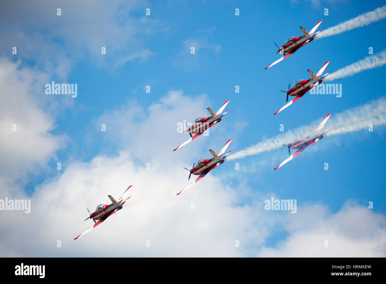 MELBOURNE, AUSTRALIA - MARCH 20: Red Arrows perform in a public display ...