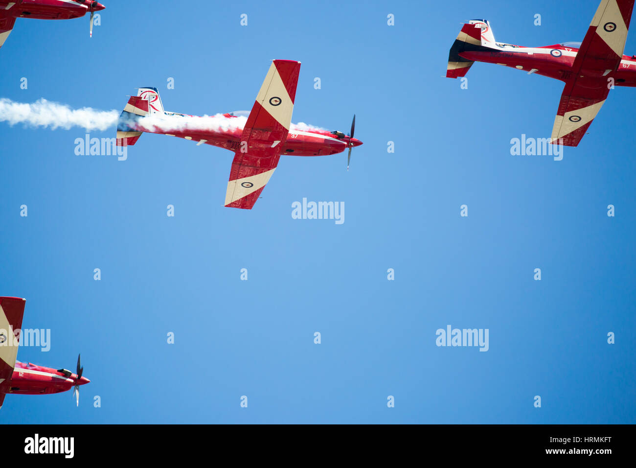 MELBOURNE, AUSTRALIA - MARCH 20: Red Arrows perform in a public display ...