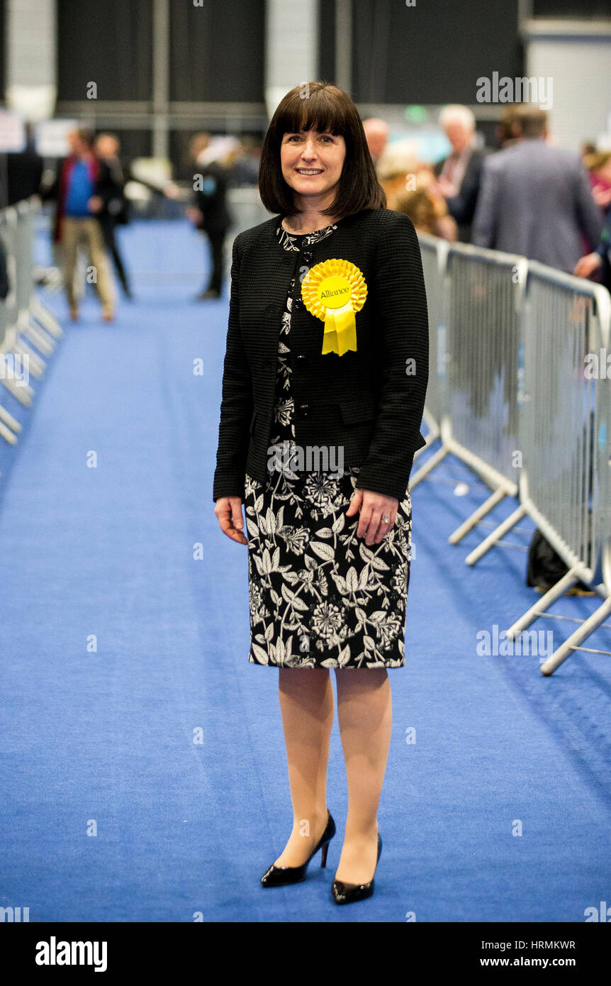 Alliance candidate Paula Bradshaw at the main Belfast count centre ...