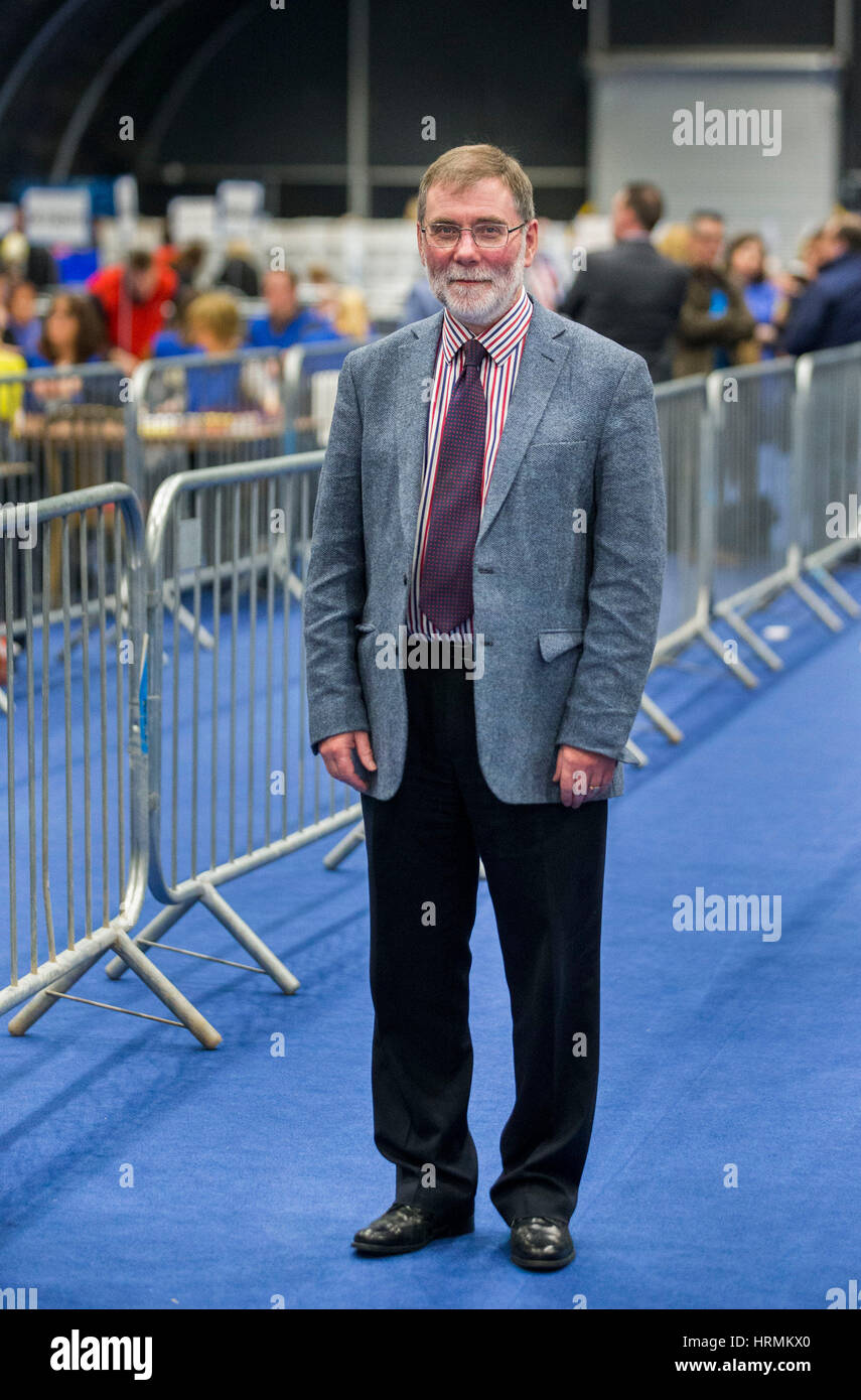 DUP candidate Nelson McCausland at the main Belfast count centre ...