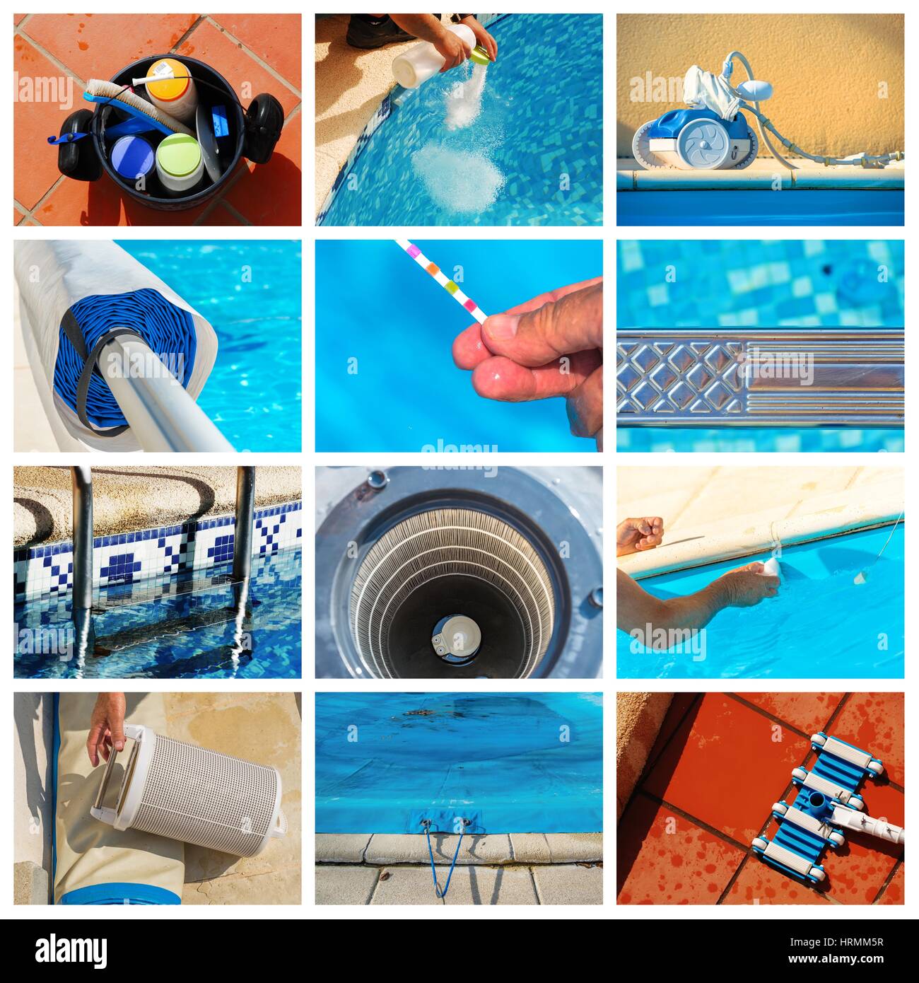 Collage close-up maintenance of a private pool Stock Photo - Alamy