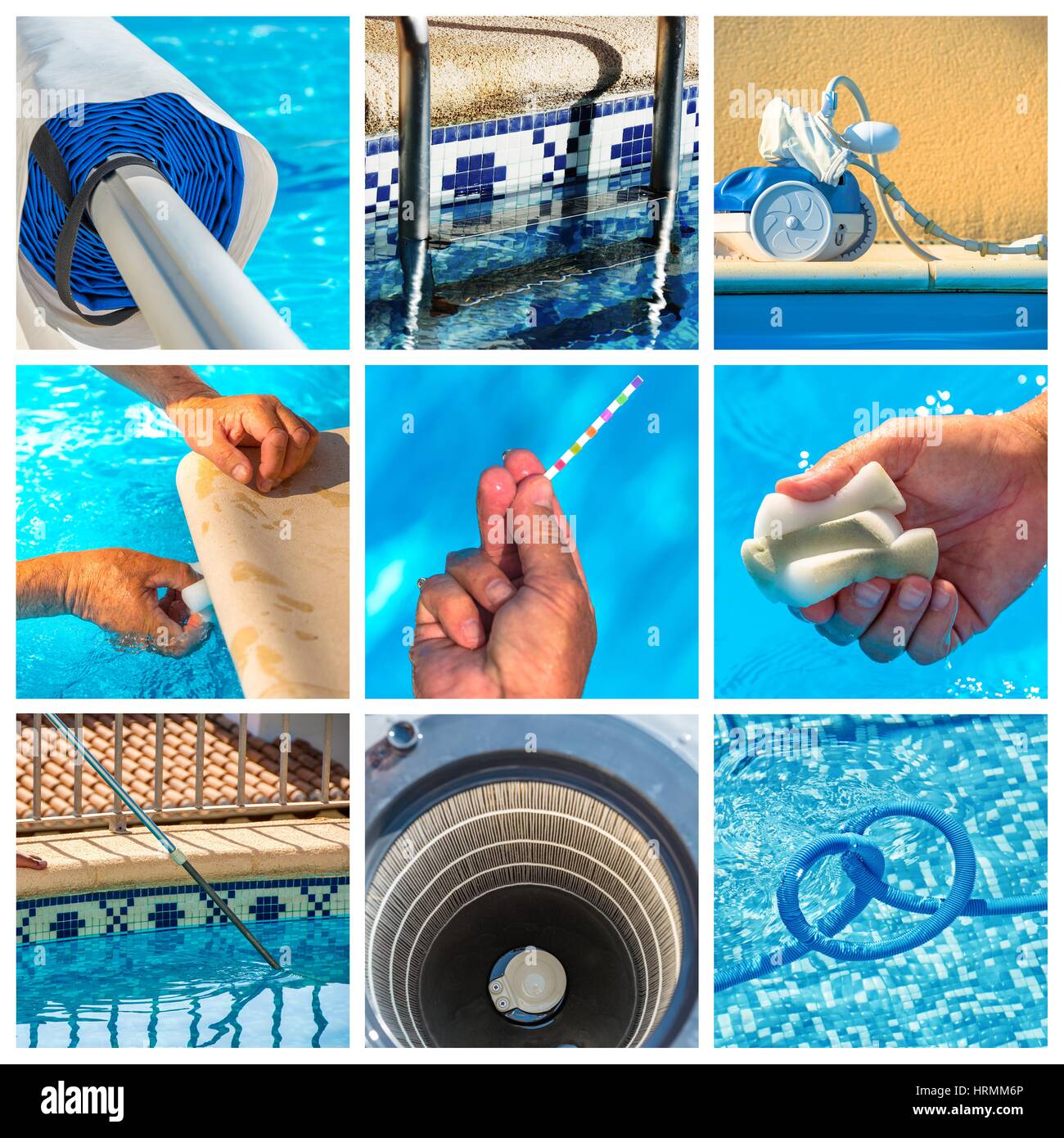 Collage close-up maintenance of a private pool Stock Photo - Alamy