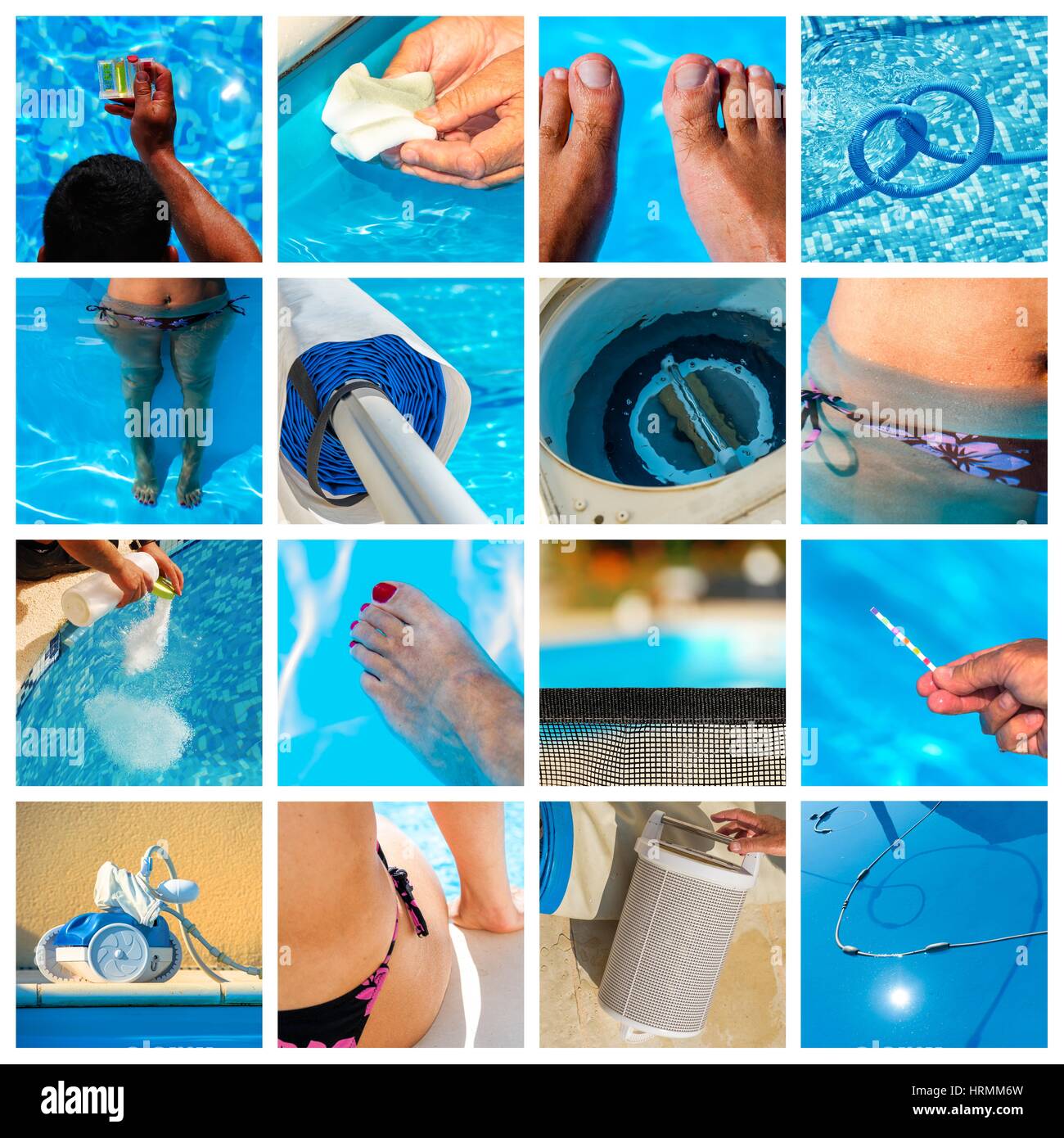 Collage close-up maintenance of a private pool Stock Photo - Alamy