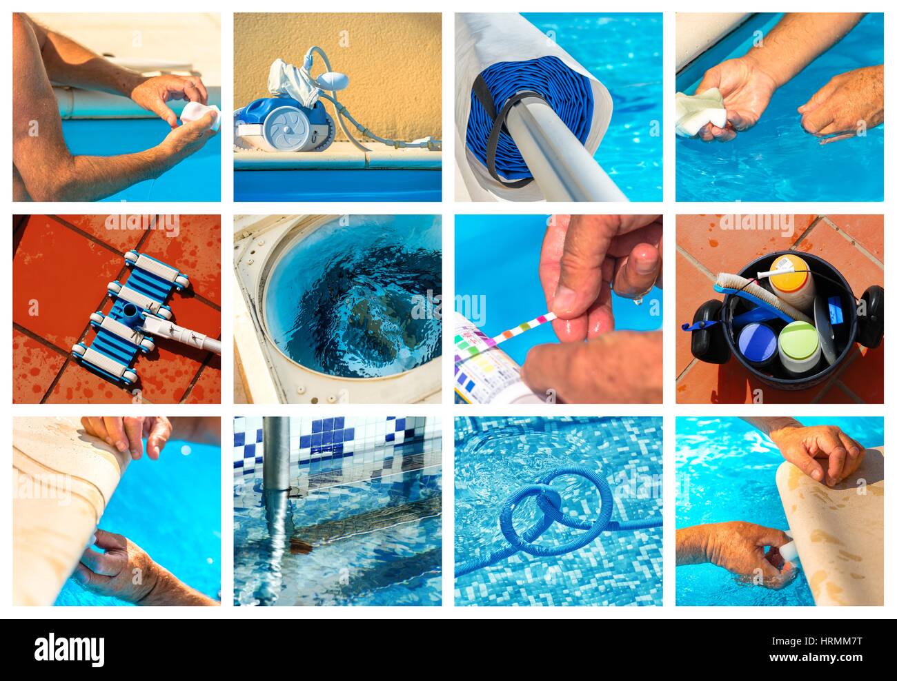 Collage close-up maintenance of a private pool Stock Photo - Alamy