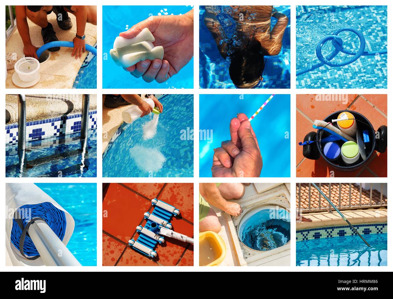 Collage close-up maintenance of a private pool Stock Photo - Alamy