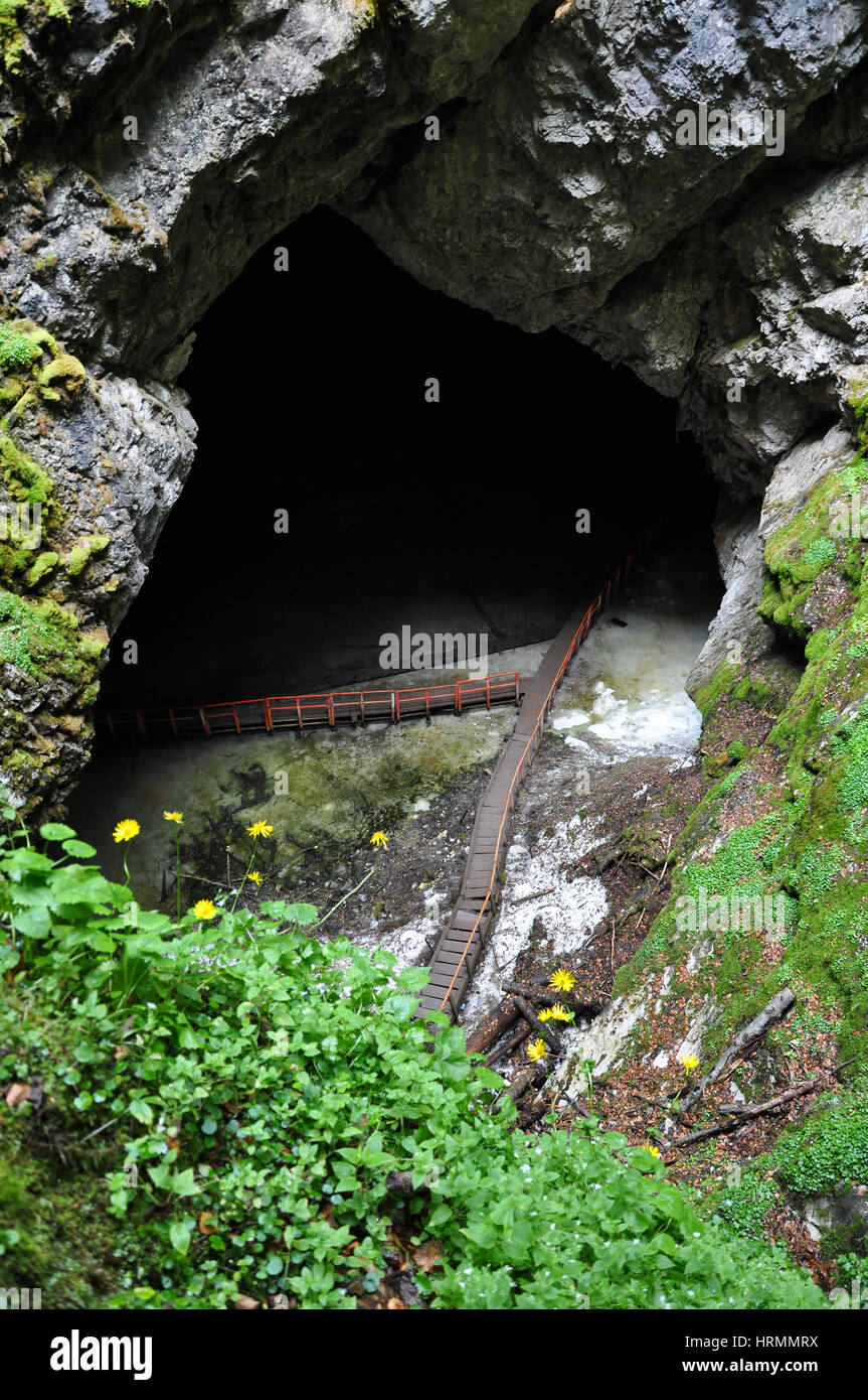 Entrance to a deep ice cave. Scarisoara, Romania Stock Photo - Alamy