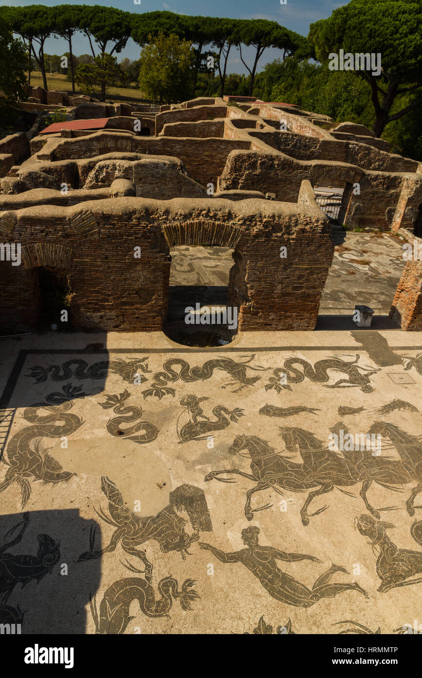 Baths of Neptune, Roman mosaic floor at Ostia Antica, roman city. Rome ...