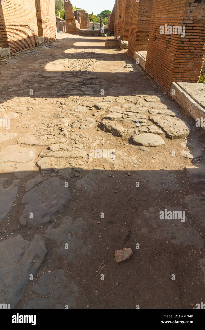 Flagged path through Ostia Antica, roman city. Rome in Italy Stock ...