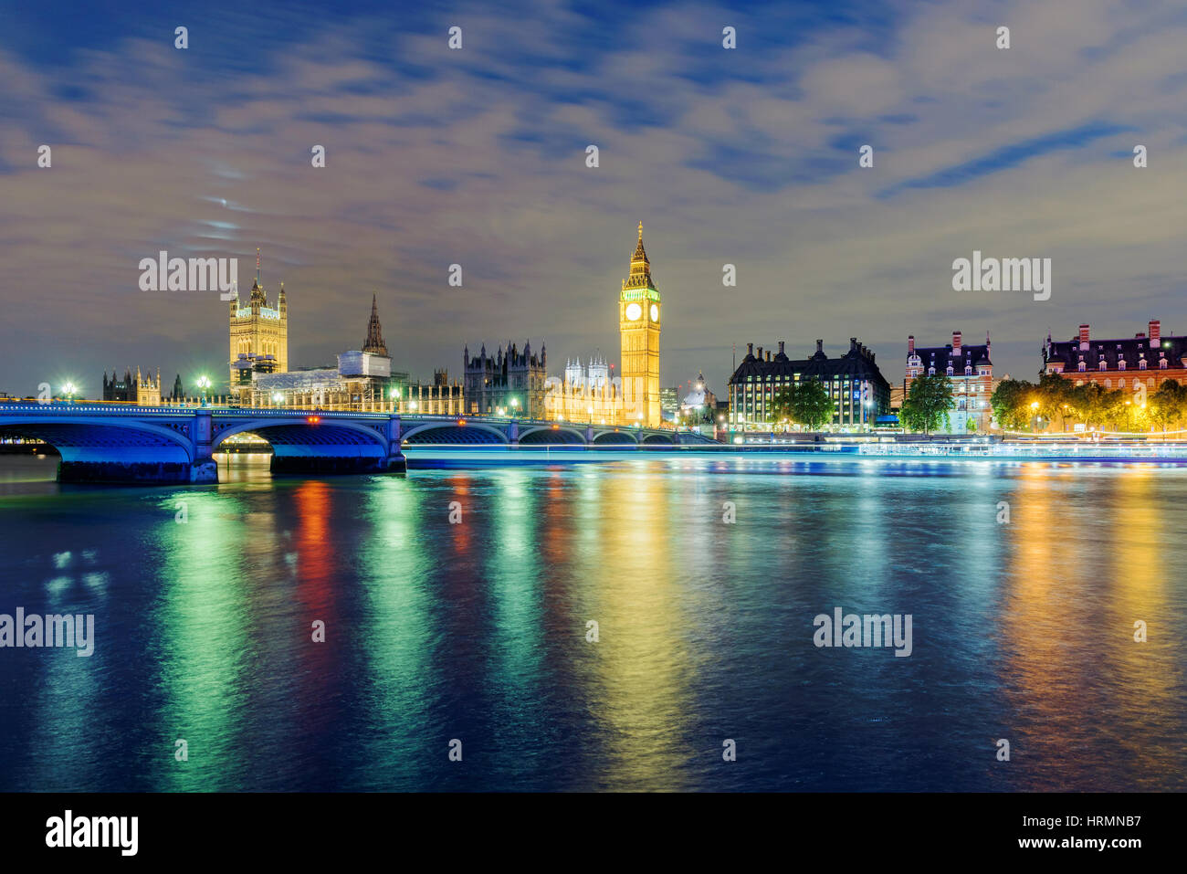 View of Big Ben and River Thames at night time Stock Photo - Alamy
