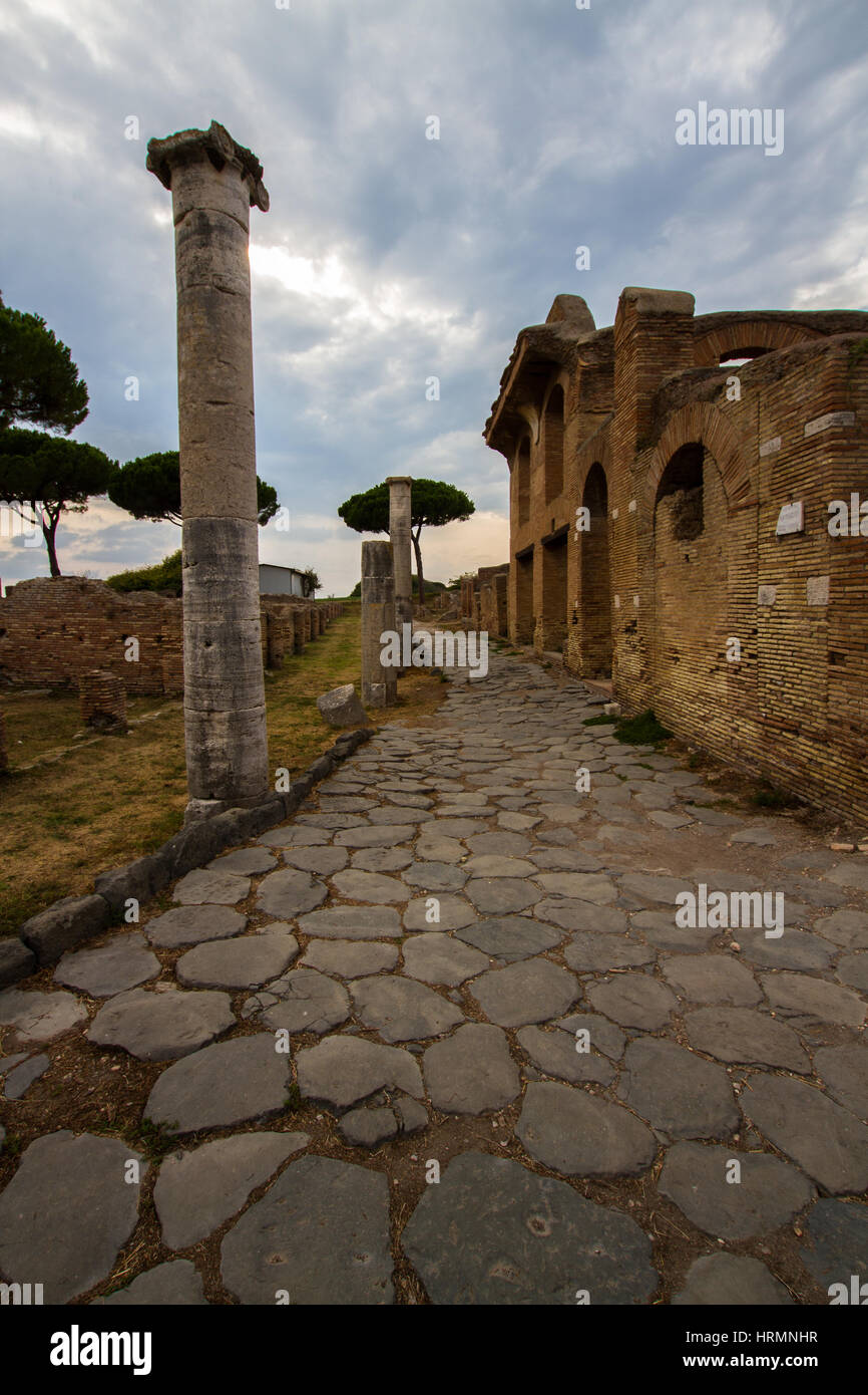 Flagged path through Ostia Antica, roman city. Rome in Italy Stock ...