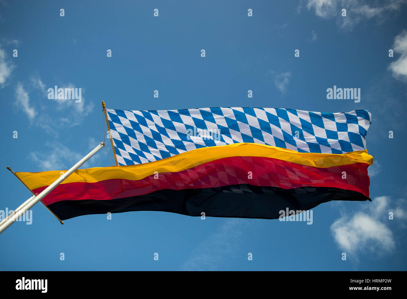 Erlangen, Germany. 2nd Mar, 2017. The blue and white Bavarian flag and ...