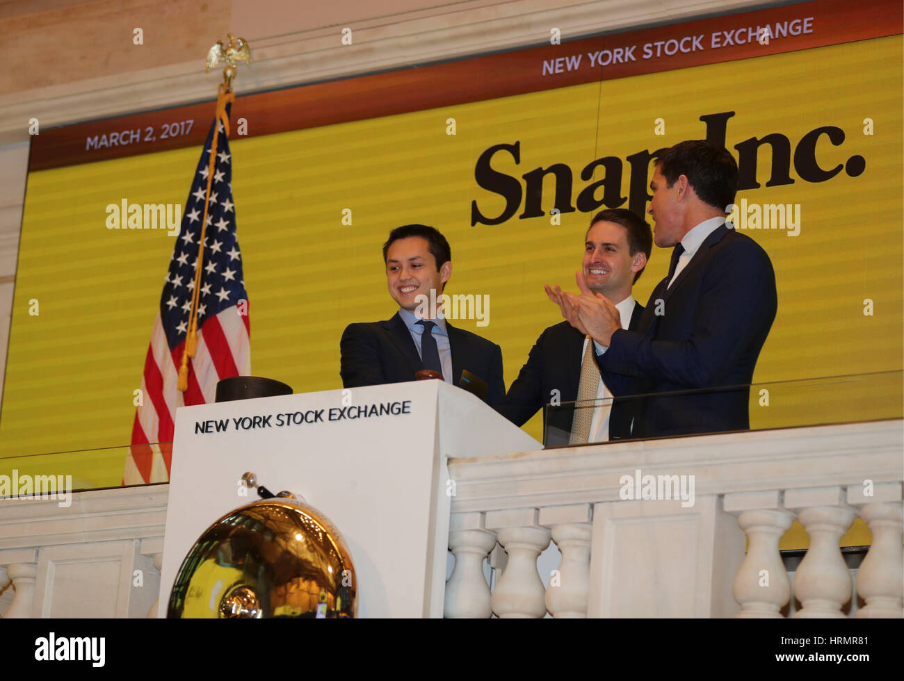 New York, USA. 2nd Mar, 2017. Snap Inc. co-founder Bobby Murphy(L) and ...