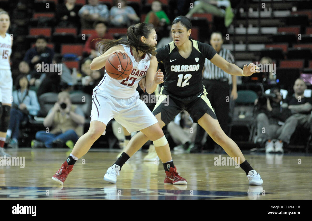 Seattle, WA, USA. 2nd Mar, 2017. WSU point guard Pinelop Pavlopoulou ...