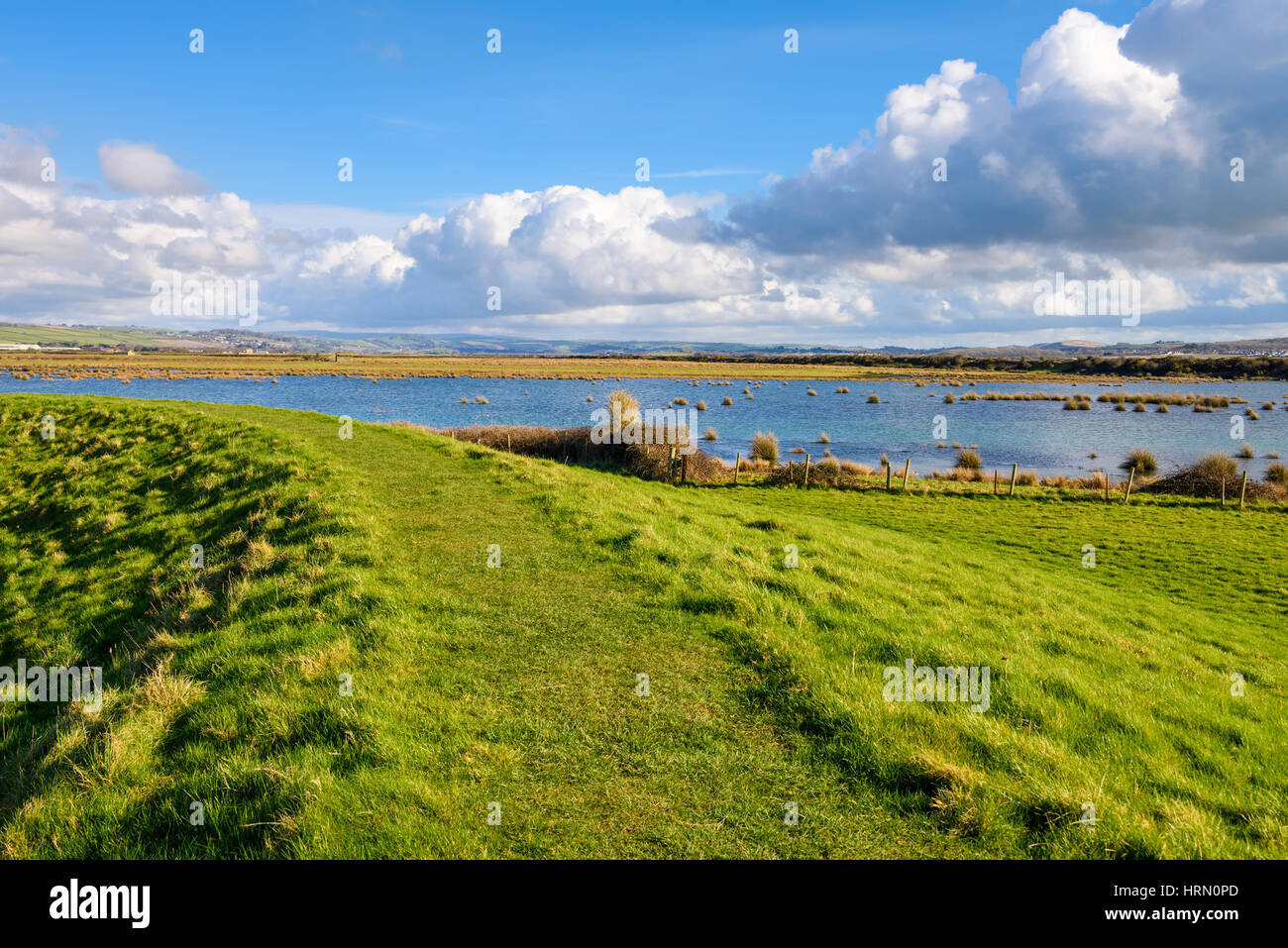 The Levee at Braunton Marsh and Horsey Island beyond. Braunton, Devon ...