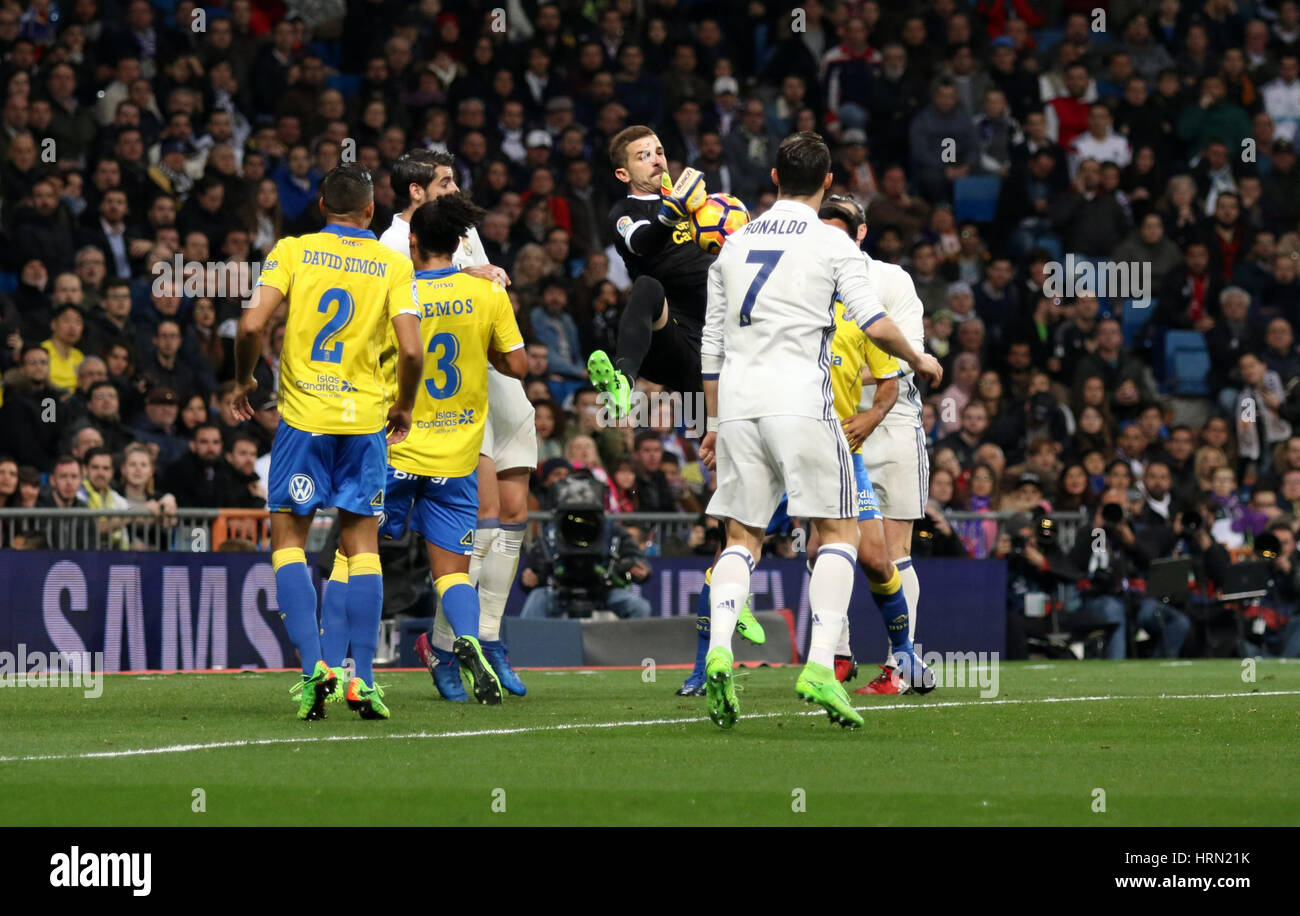 Las Palmas goalkeeper Javi Varas. La Liga Santander matchday 25 game ...