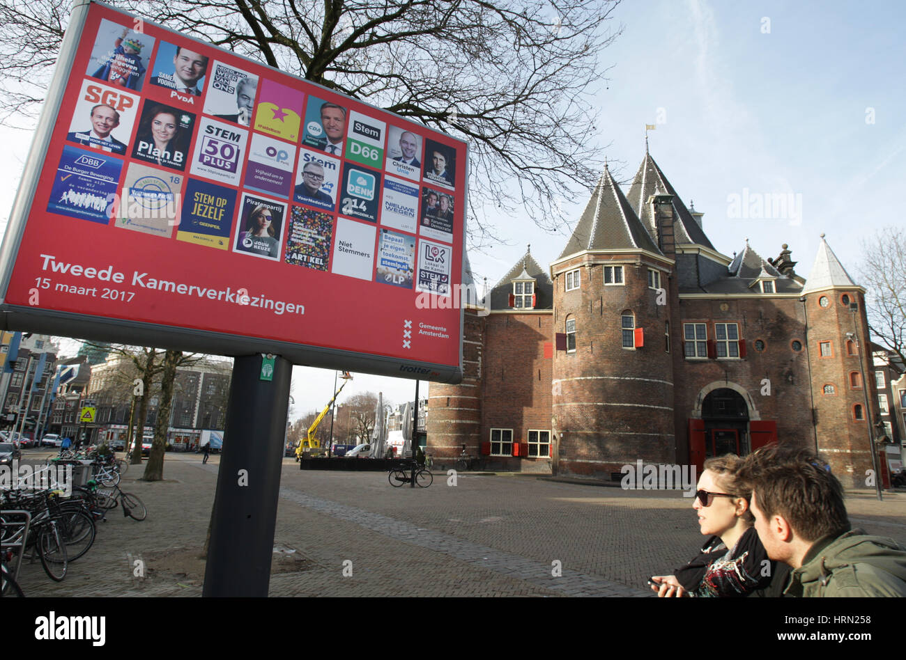 Amsterdam, Netherlands. 03rd Mar, 2017. A placard with the election ...