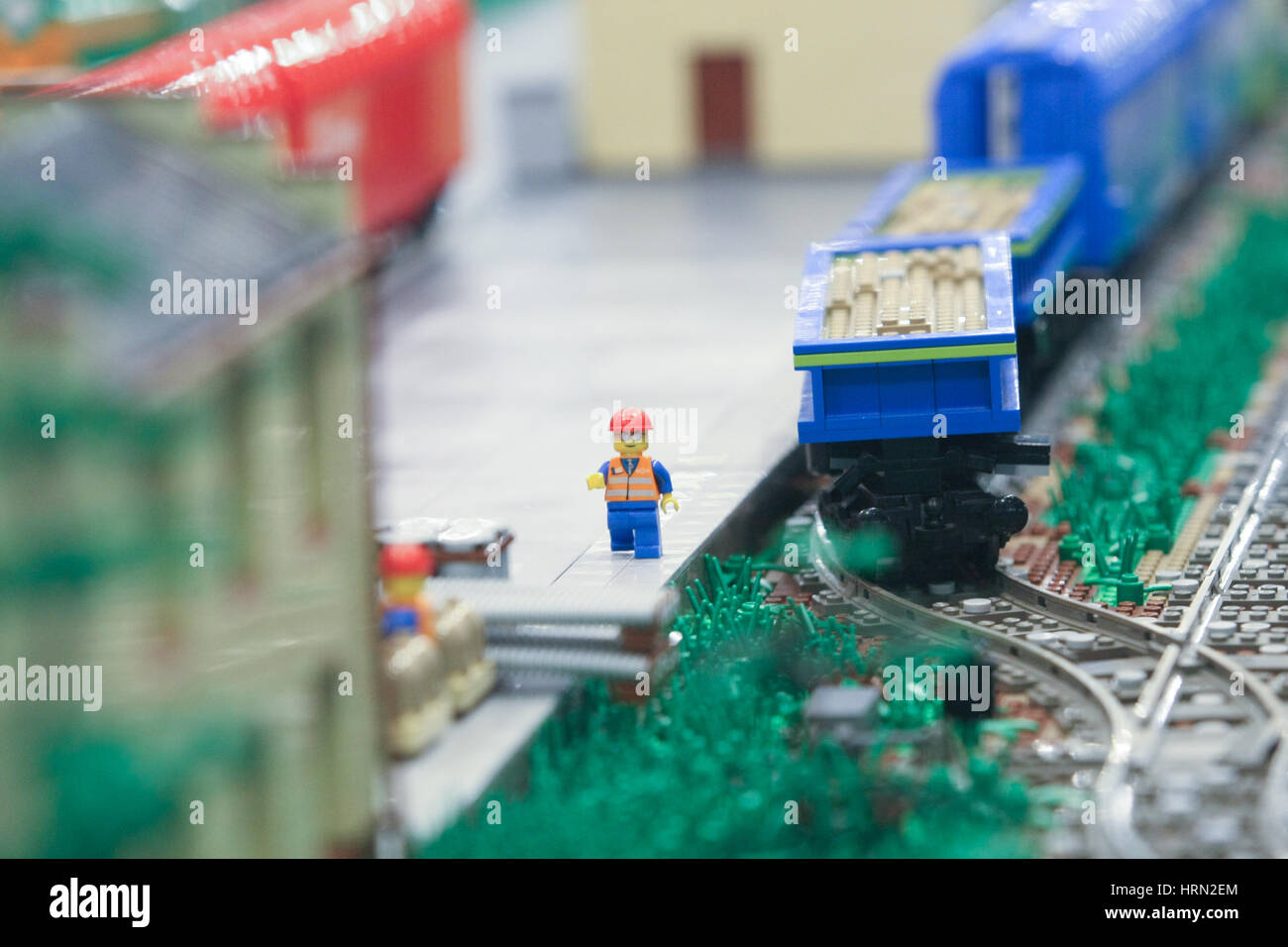 Gdansk, Poland. 03rd Mar, 2017. Railway Station model made with LEGO ...