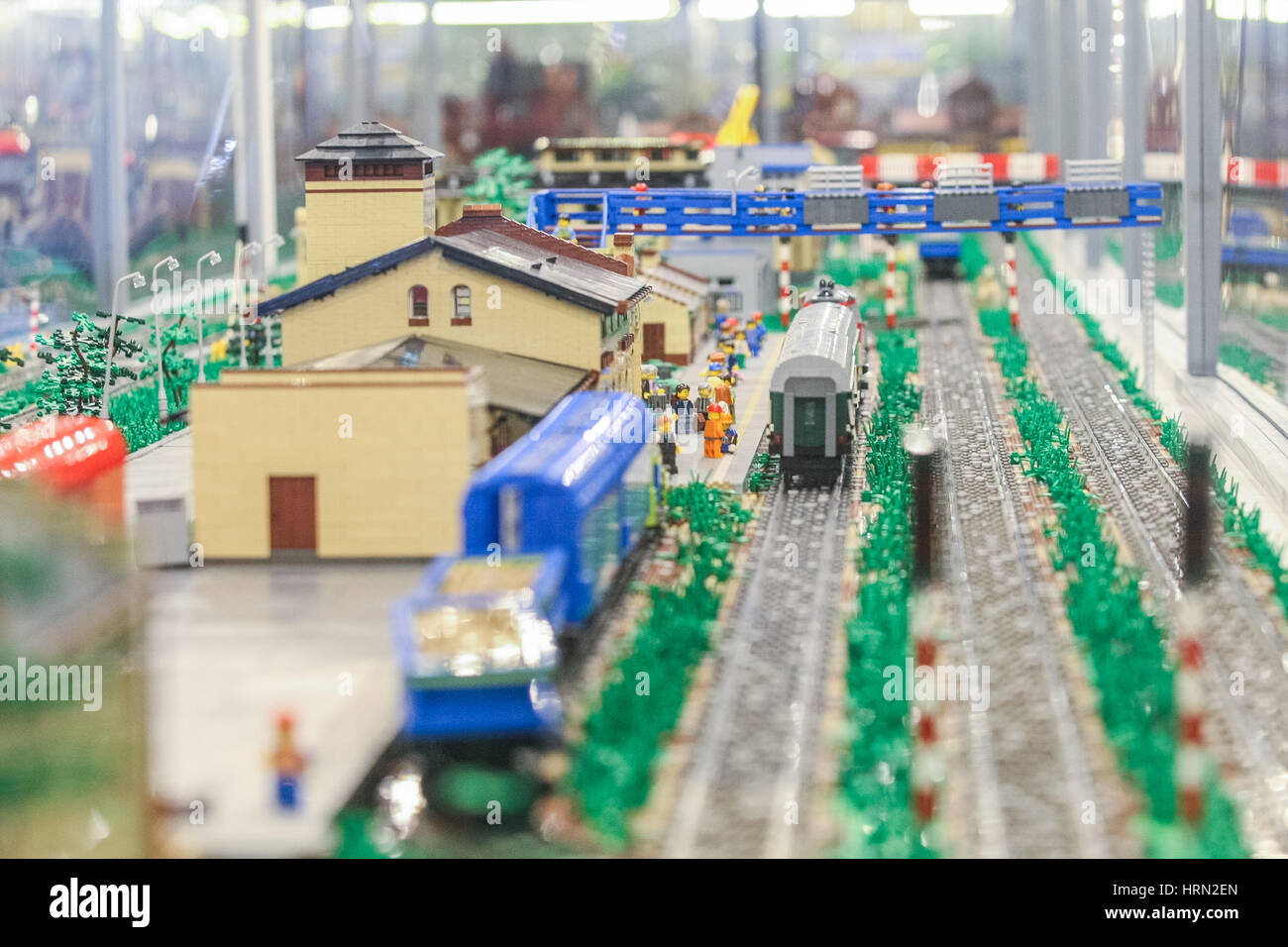 Gdansk, Poland. 03rd Mar, 2017. Railway Station model made with LEGO ...