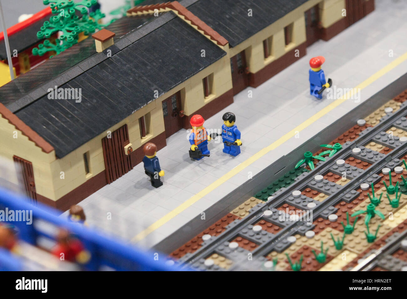 Gdansk, Poland. 03rd Mar, 2017. Railway station model made with LEGO ...