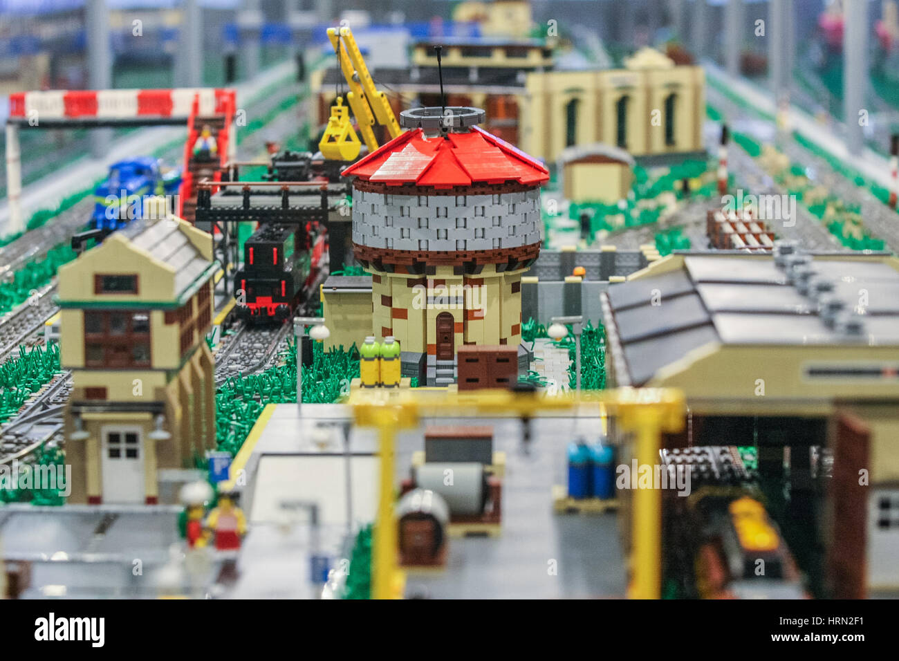 Gdansk, Poland. 03rd Mar, 2017. Railway station model made with LEGO ...