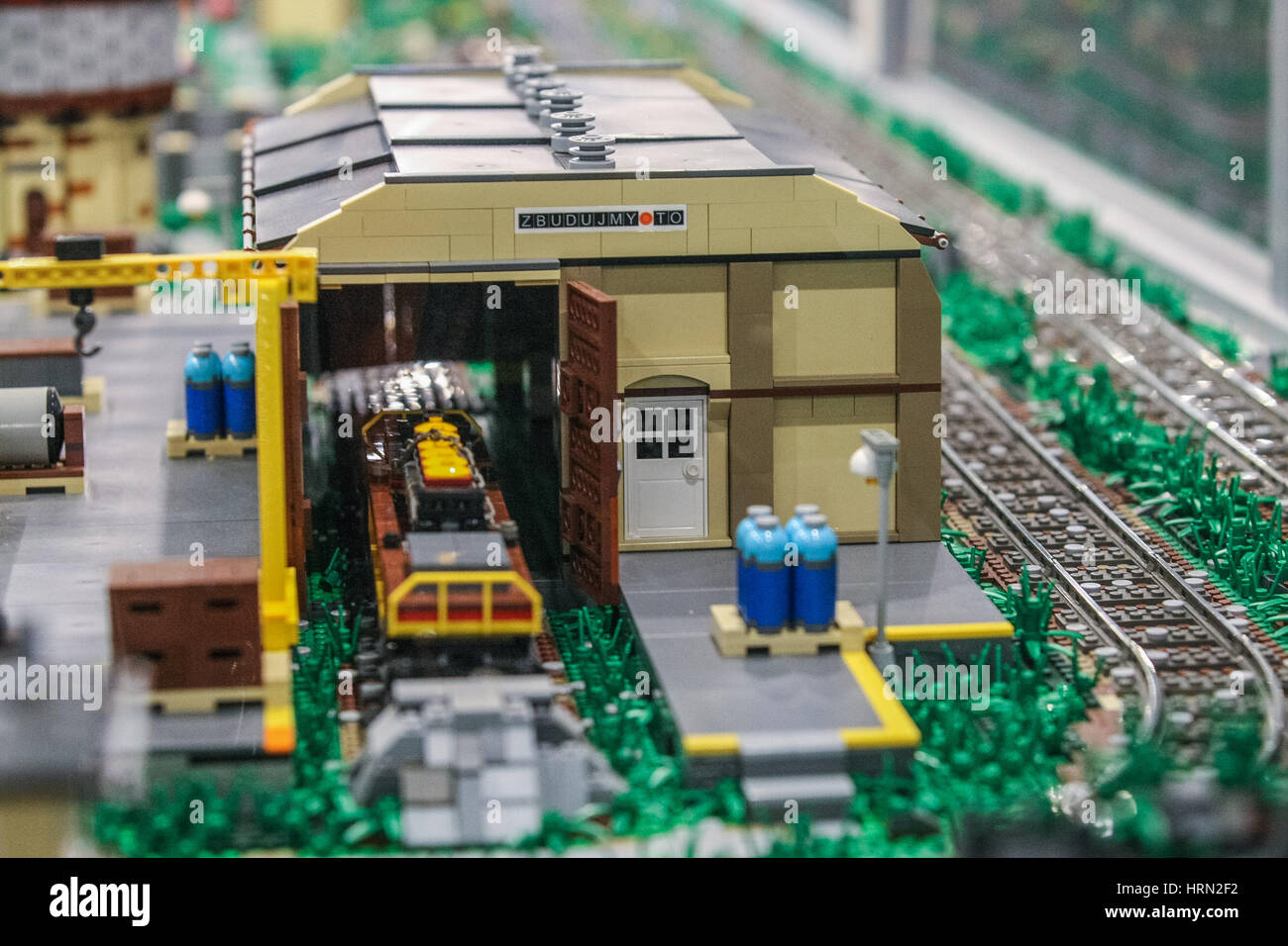 Gdansk, Poland. 03rd Mar, 2017. Railway station model made with LEGO ...