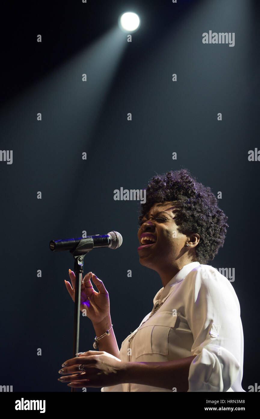 Jakarta, Indonesia. 3rd Mar, 2017. A singer performs during the Jakarta ...