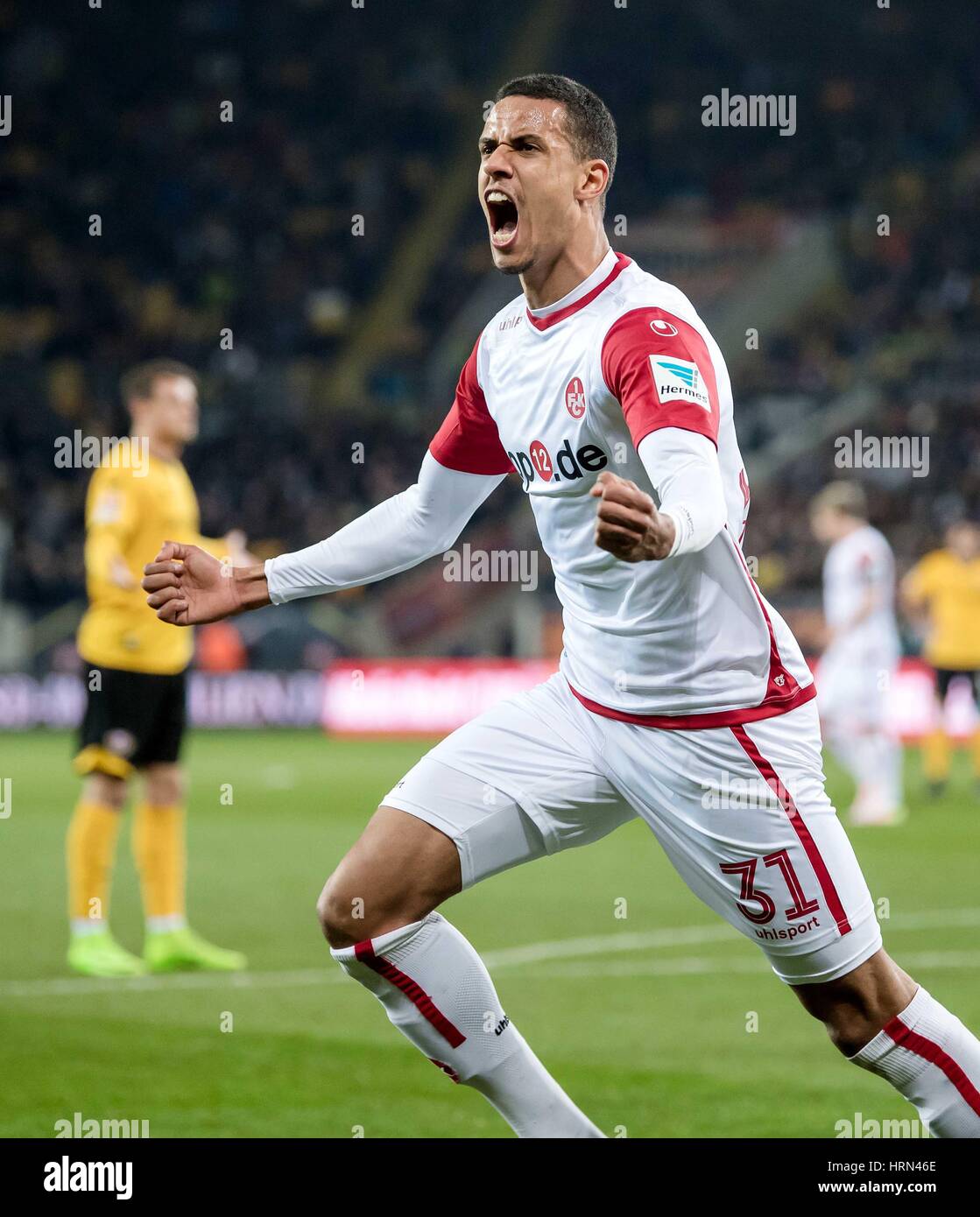 Dresden, Germany. 3rd Mar, 2017. Kaiserslautern's Robert Glatzel ...