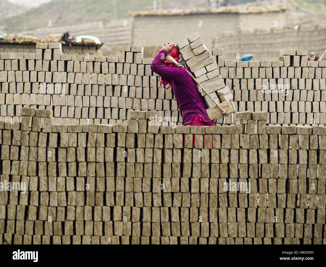 Bagmati, Nepal. 3rd Mar, 2017. Workers carry unbaked bricks from the ...