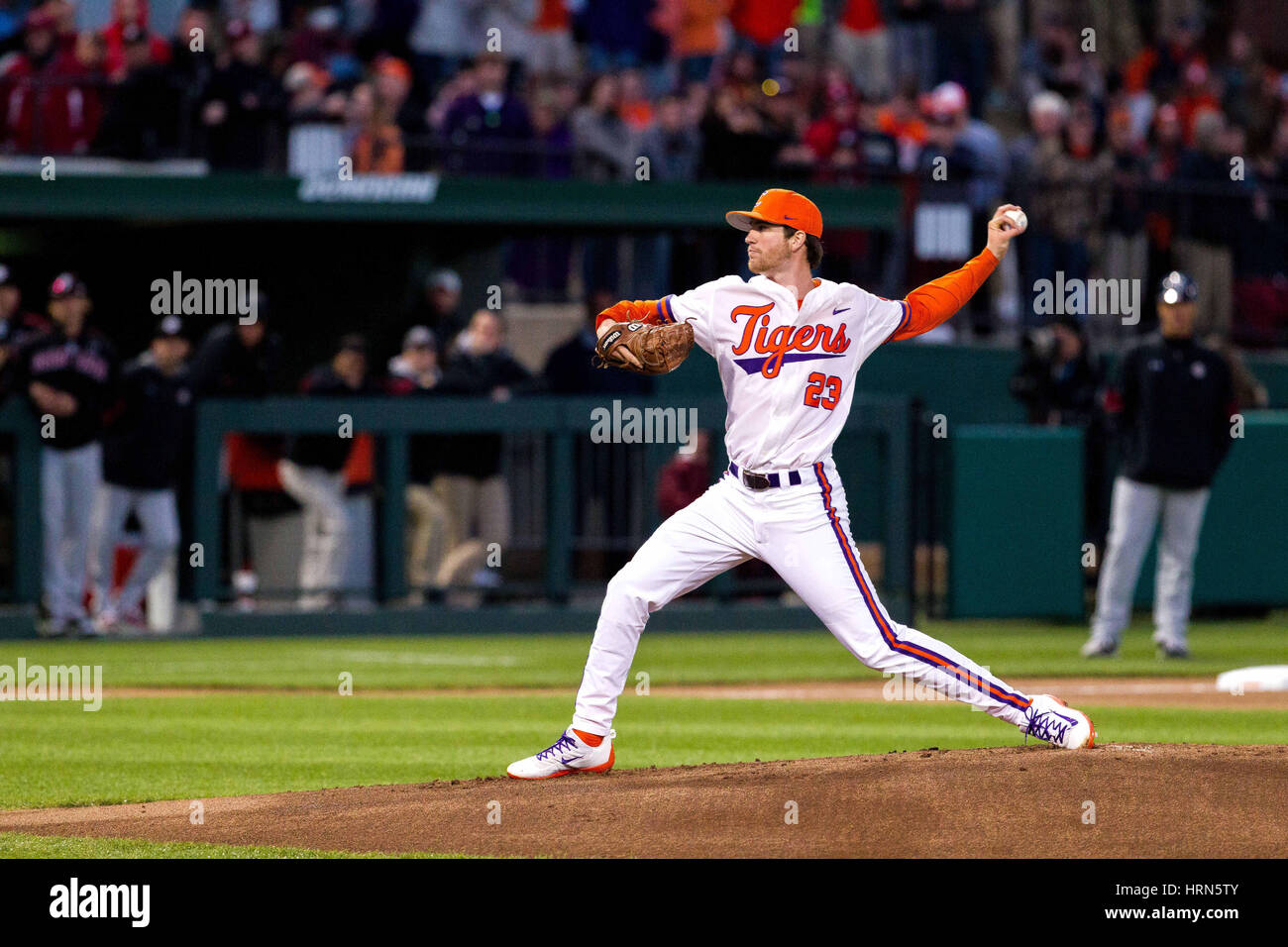 Clemson, SC, USA. 3rd Mar, 2017. Tigers pitcher Charlie Barnes (23 ...
