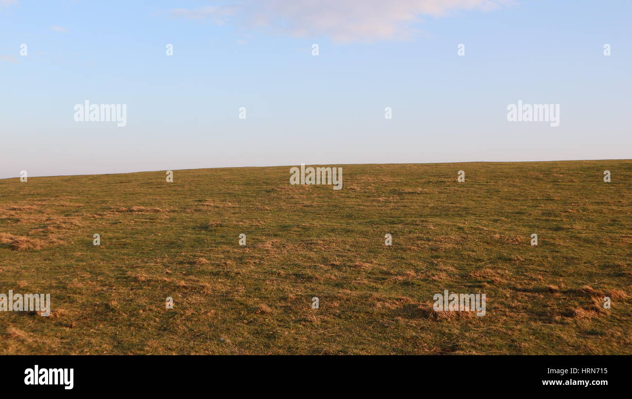Empty grass field with blue sky, Cleeve Hill, Cheltenham, England,UK ...