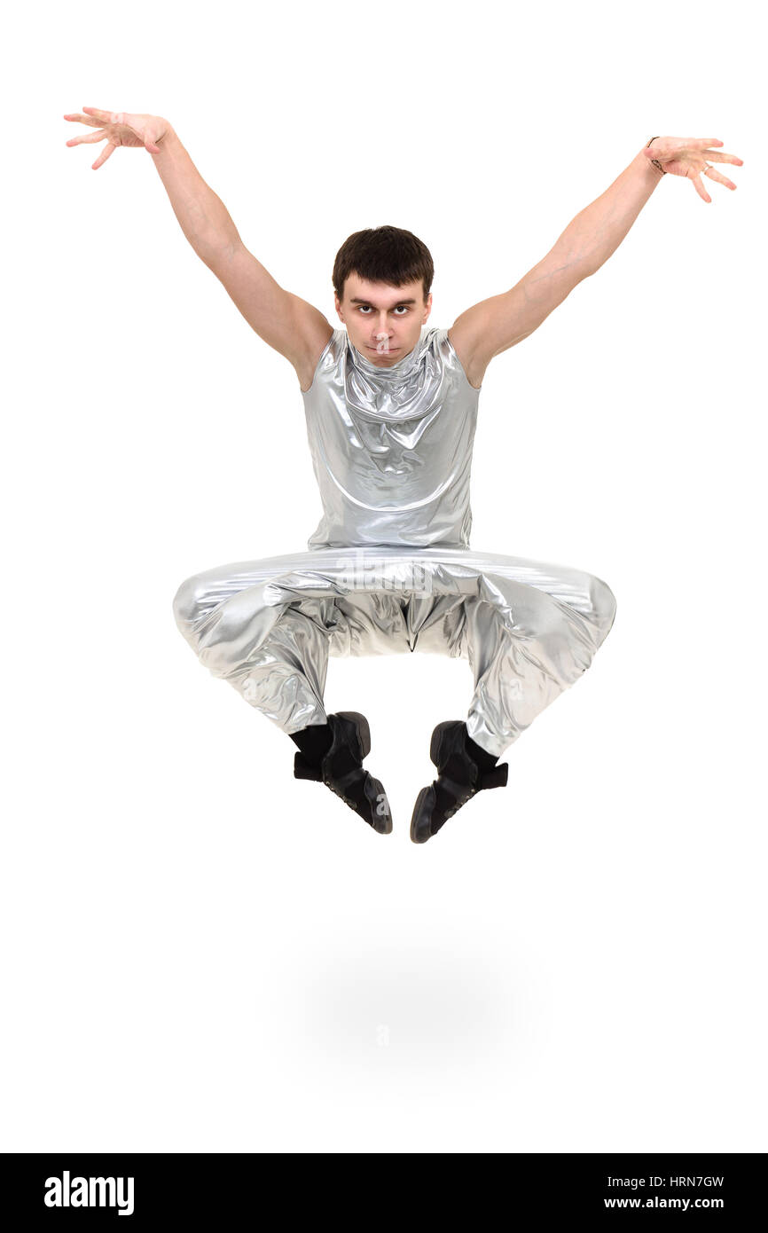 Disco dancer man showing some movements against isolated white ...