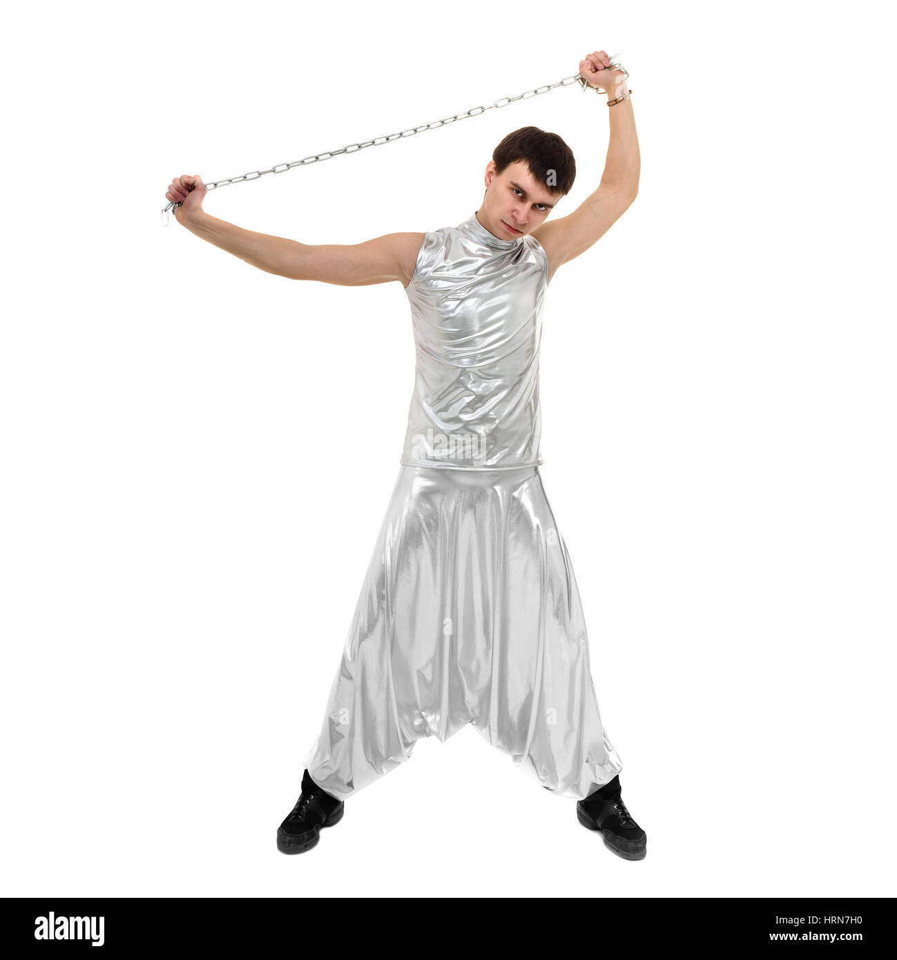 Disco dancer man showing some movements against isolated white ...