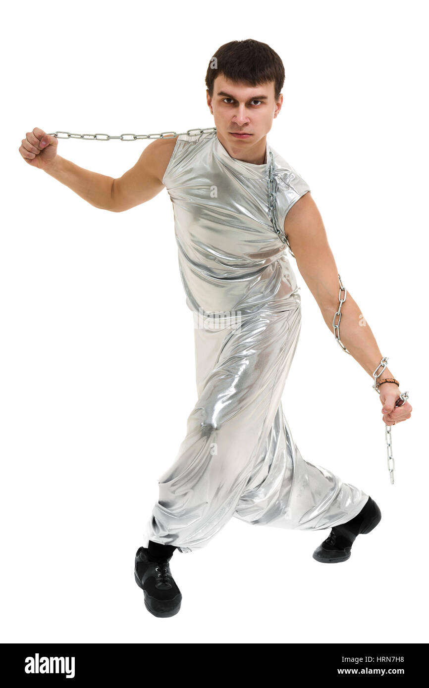 Disco dancer man showing some movements against isolated white ...