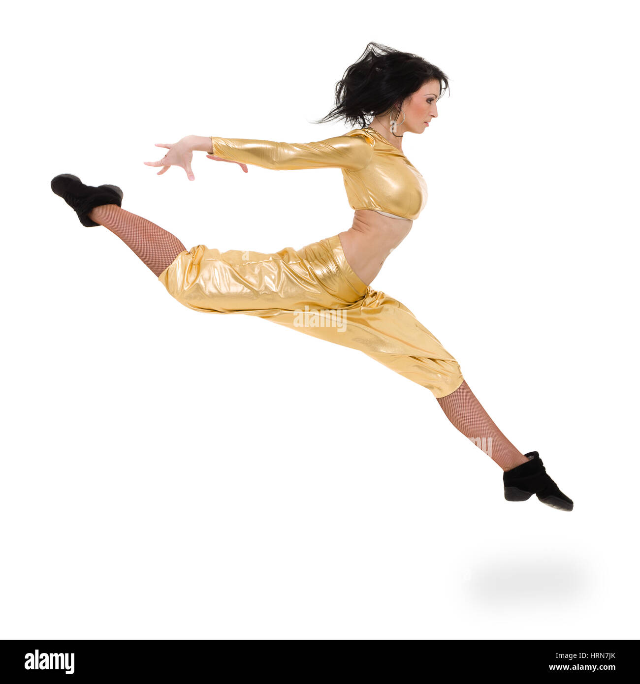 Disco dancer woman showing some movements against isolated white ...