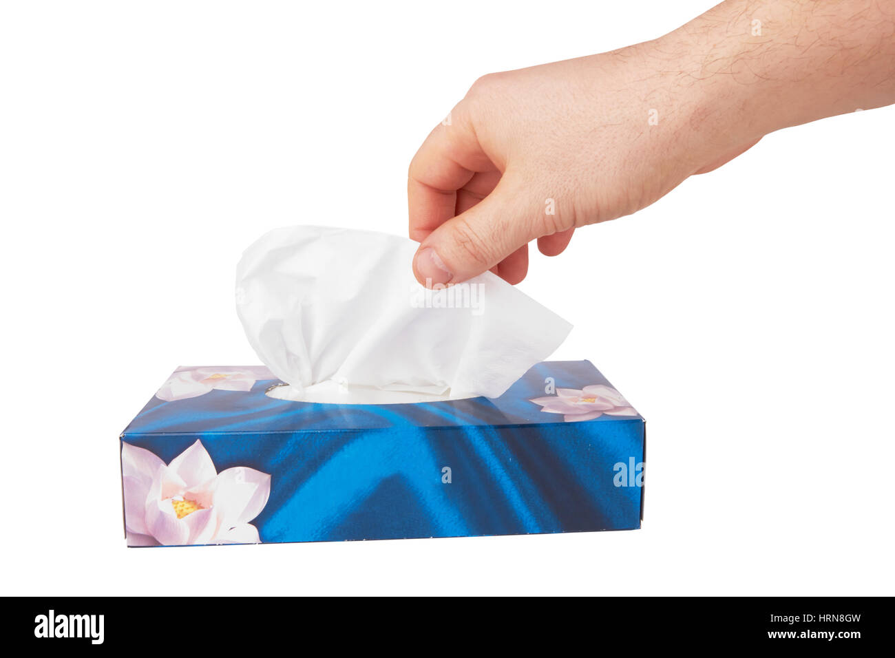 Tissue box with hand isolated on a white background Stock Photo - Alamy